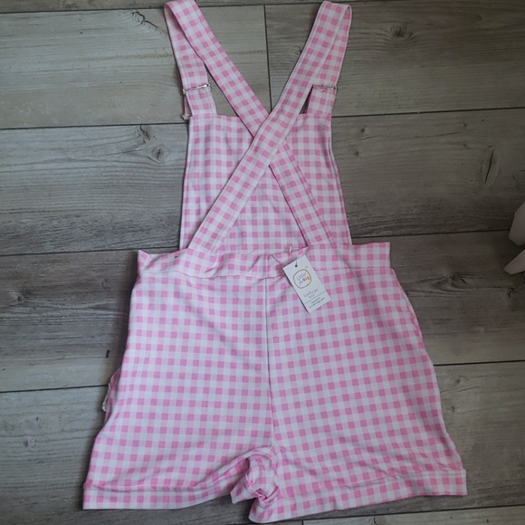 little for big | Pants & Jumpsuits | Pink Gingham Short Overalls | Poshmark